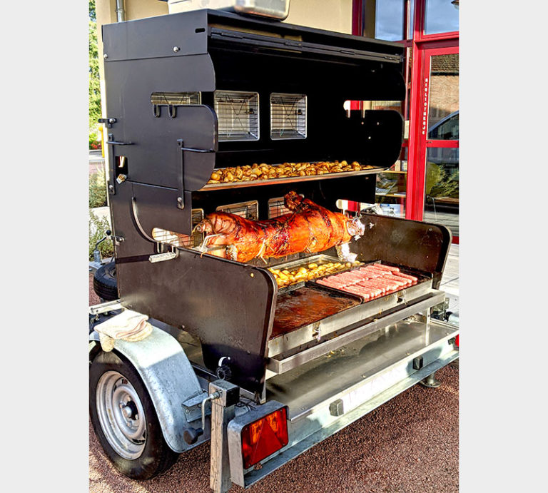 Remorque tourne broche Prestige Combiné barbecue et plancha
